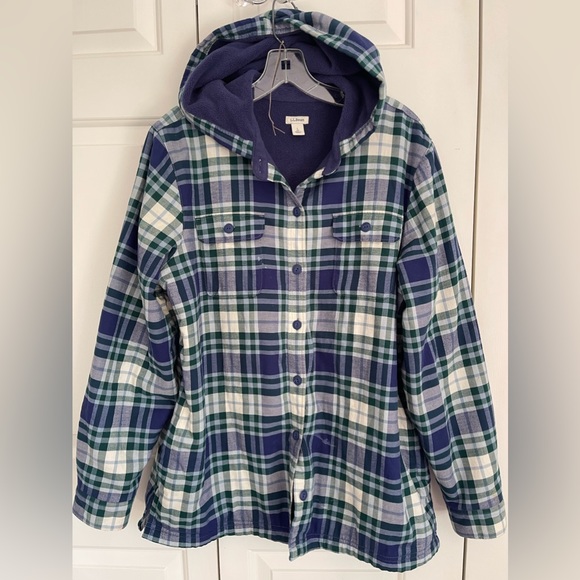 L.L. Bean | Shirts | Ll Bean Fleece Lined Flannel Blue Green Plaid Shirt Jacket Mens L | Poshmark